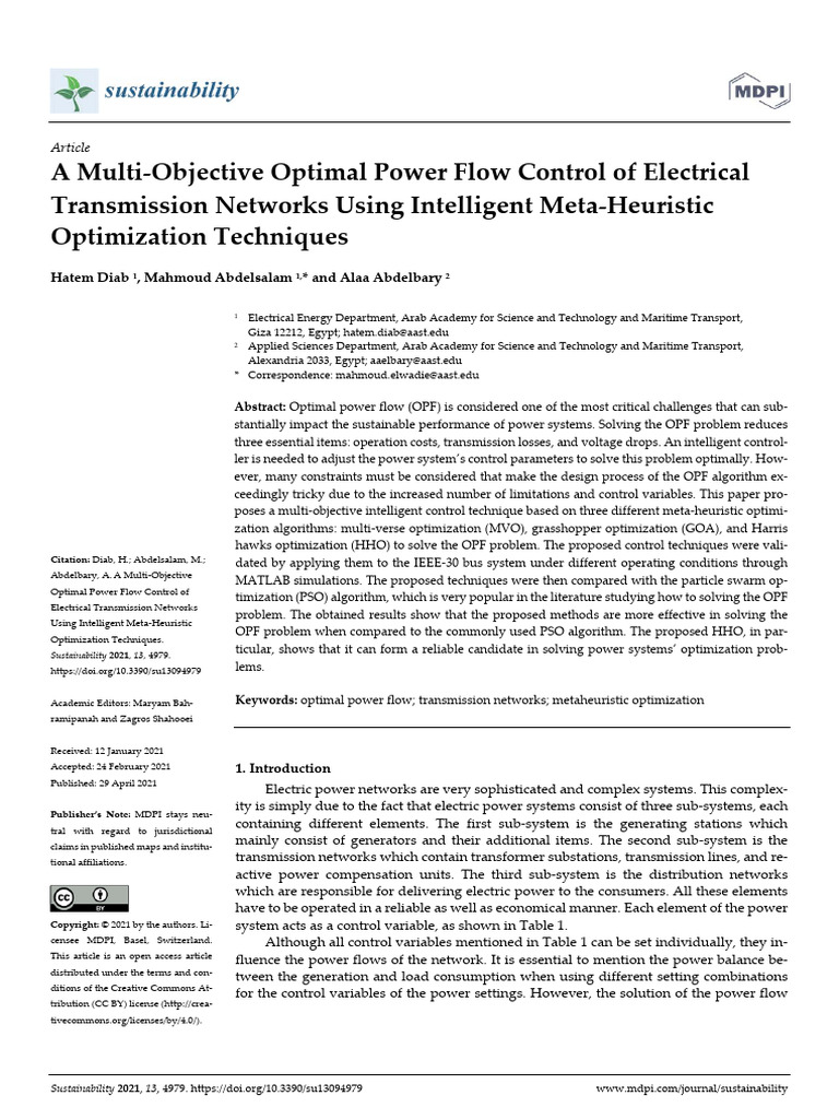 A Multi-Objective Optimal Power Flow Control of El | PDF | Mathematical Optimization