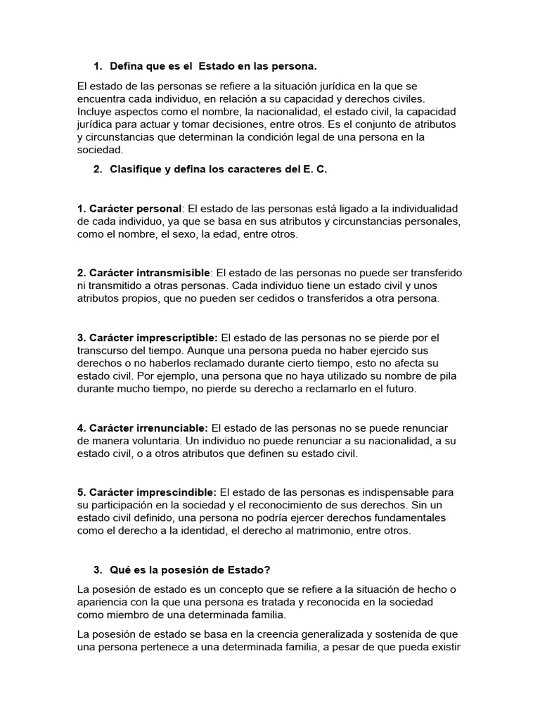 Estado de las Personas: Definición y Características | PDF | Estado ...