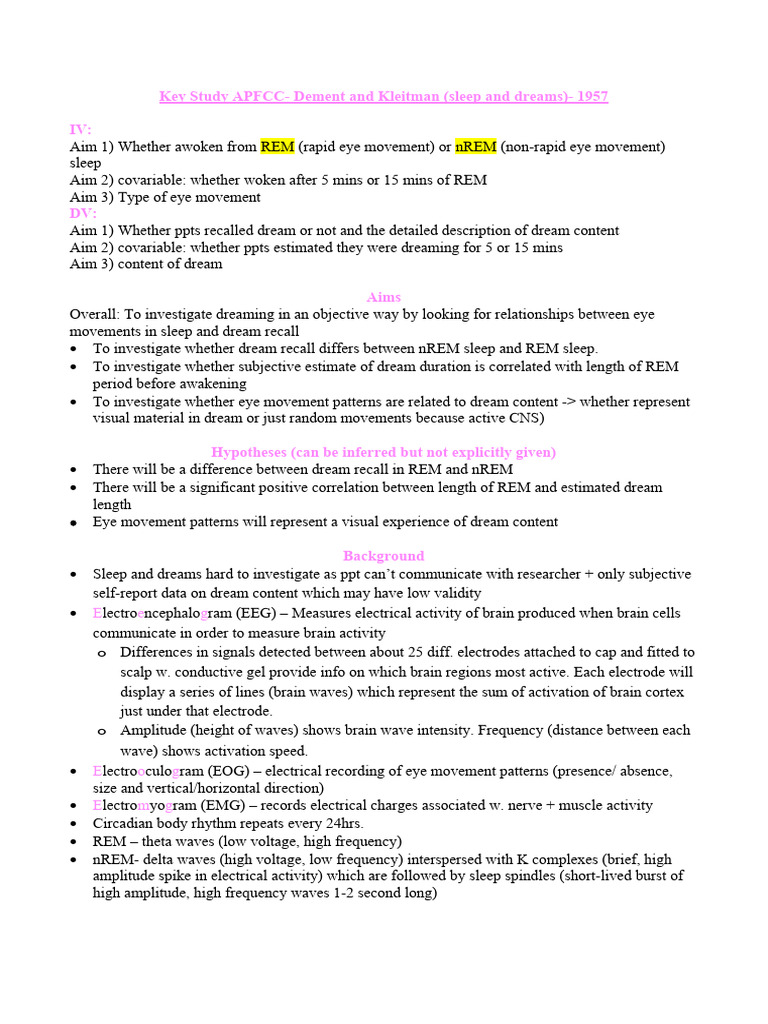 Dement and Kleitman (Sleep and Dreams) APFCC | PDF | Rapid Eye Movement ...