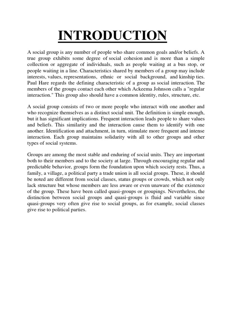 Introduction To Social Group | PDF | Social Group | Behavioural Sciences