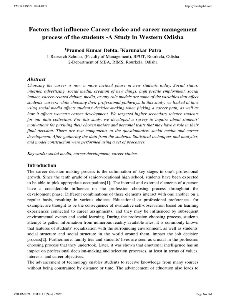Factors That Influence Career Choice and Career Management (2022) | PDF ...