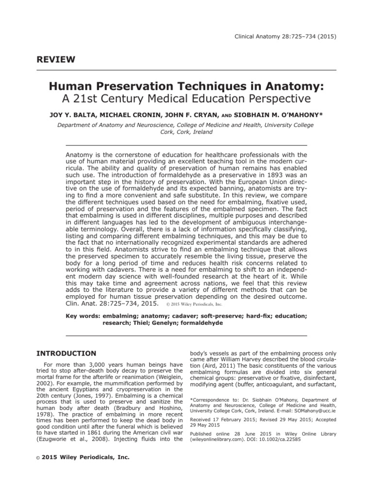 Ca 22585 | PDF | Cadaver | Fixation (Histology)