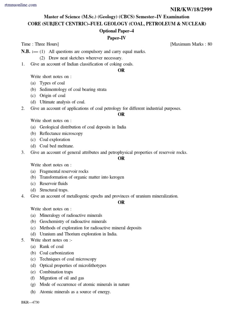 MSC 4 Sem Geology Fuel Geology Coal Petroleum and Nuclear Winter 2018 ...