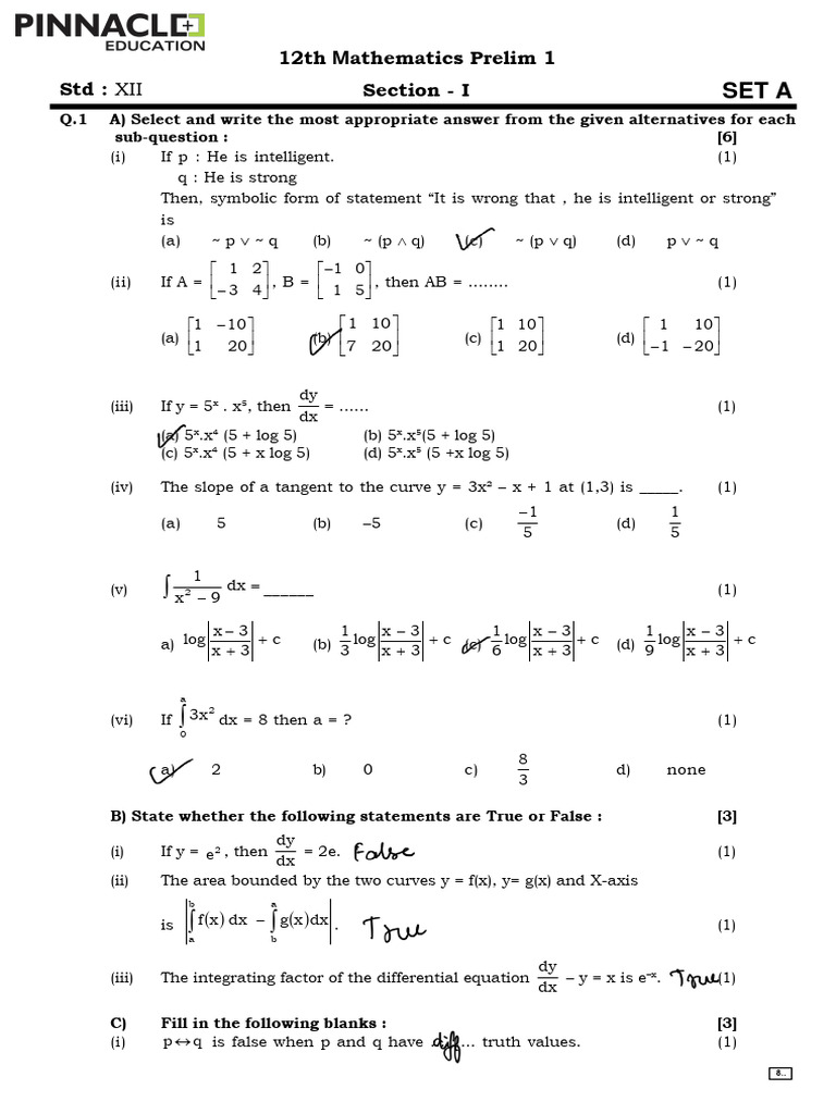 1702279554maths Prelim 1 - Set A | PDF | Regression Analysis | Least Squares