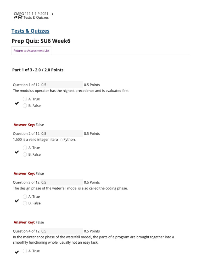 2021 Prep Quiz Week 6 - SU6 + Memo | PDF