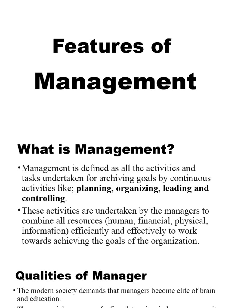 Key Features of Management Explained | PDF | Goal | Business