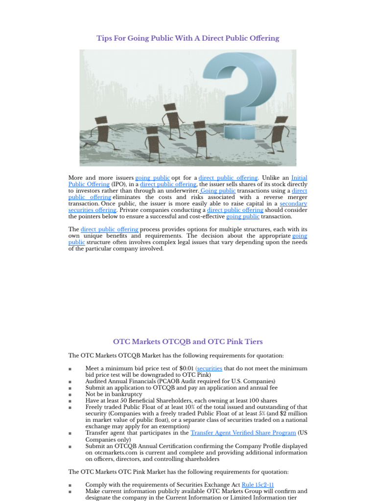 Direct Public Offering Success Tips | PDF | Initial Public Offering ...