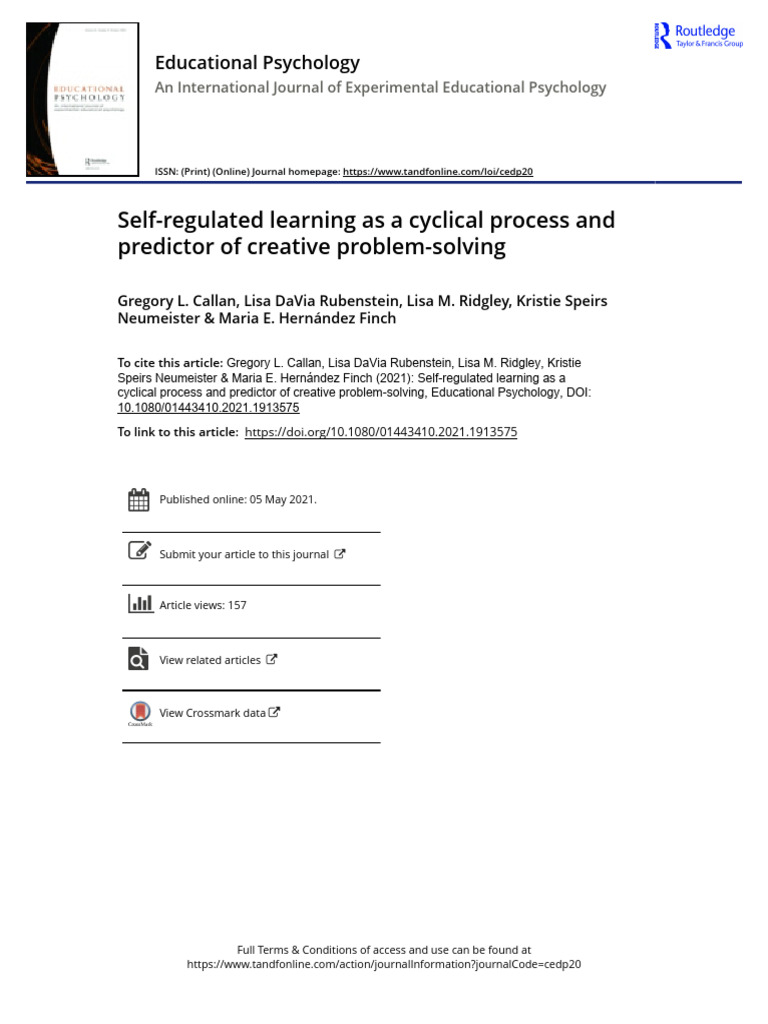 Gregory L. Callan (Self-Regulated Learning As A Cyclical Process and Predictor of Creative ...