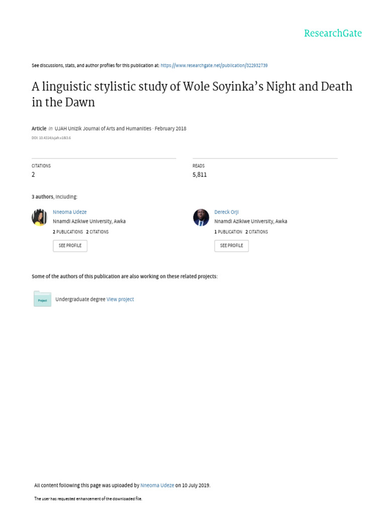 Stanza Analysis of Soyinka's "Night" | PDF | Word | Lexicon