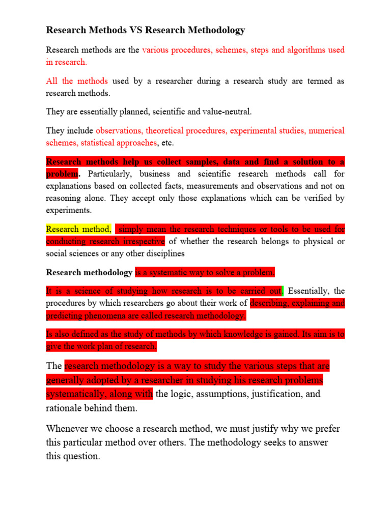 6 B Research Methods VS Research Methodology | PDF | Methodology | Experiment