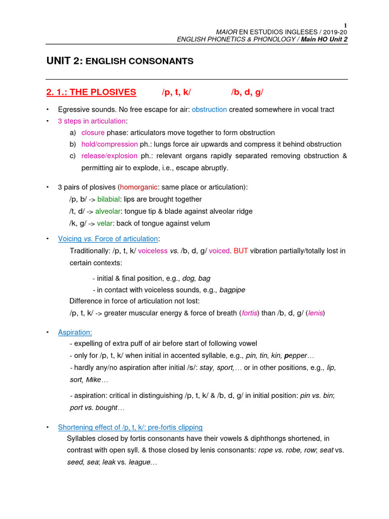 Main H-O FFIN UNIT 2 | Download Free PDF | Consonant | Syllable