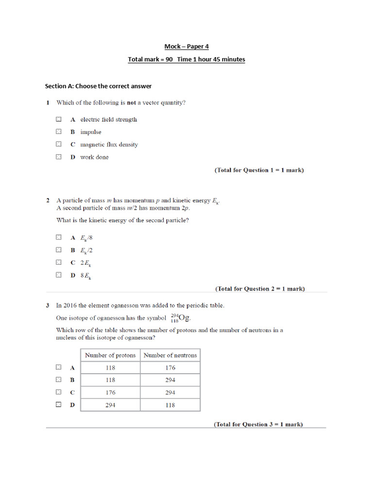 Mock Exam Paper 4 - 90 Marks | PDF