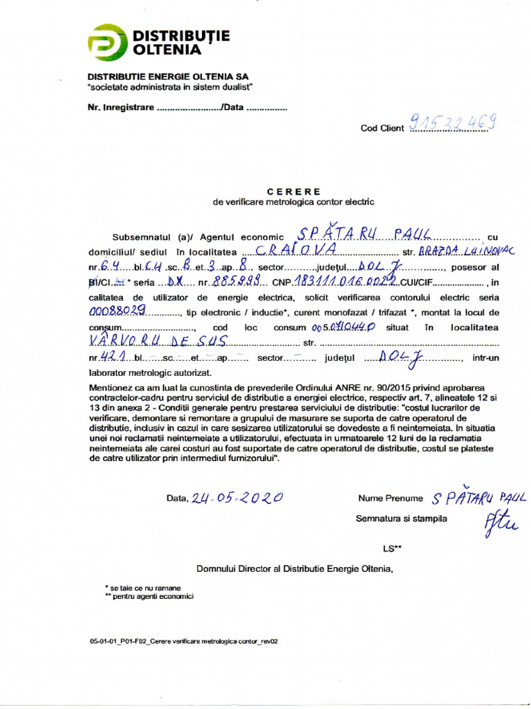 Cerere Verificare Contor | PDF