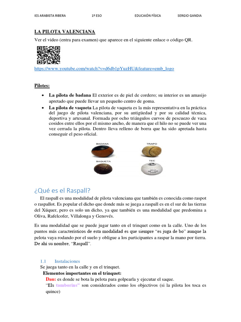 ¿Qué Es El Raspall?: La Pilota Valenciana | PDF | Deportes individuales ...