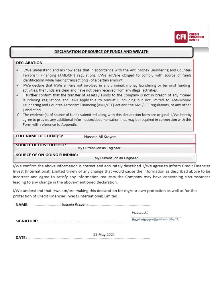 Declaration of Source of Funds 26 Wealth Form Vanuatu 28129 | PDF ...