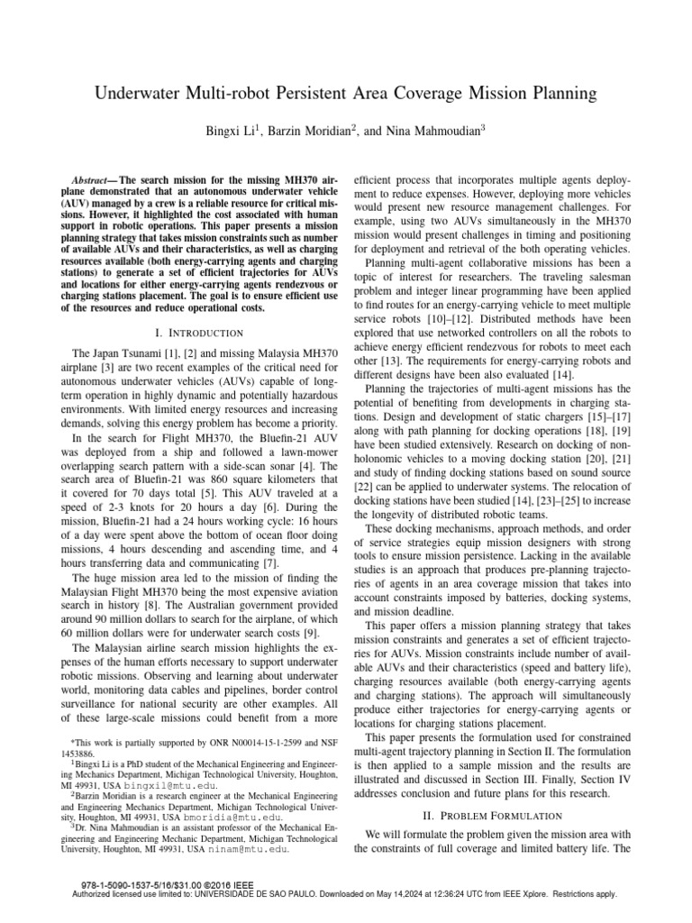Underwater Multi-Robot Persistent Area Coverage Mission Planning | PDF ...