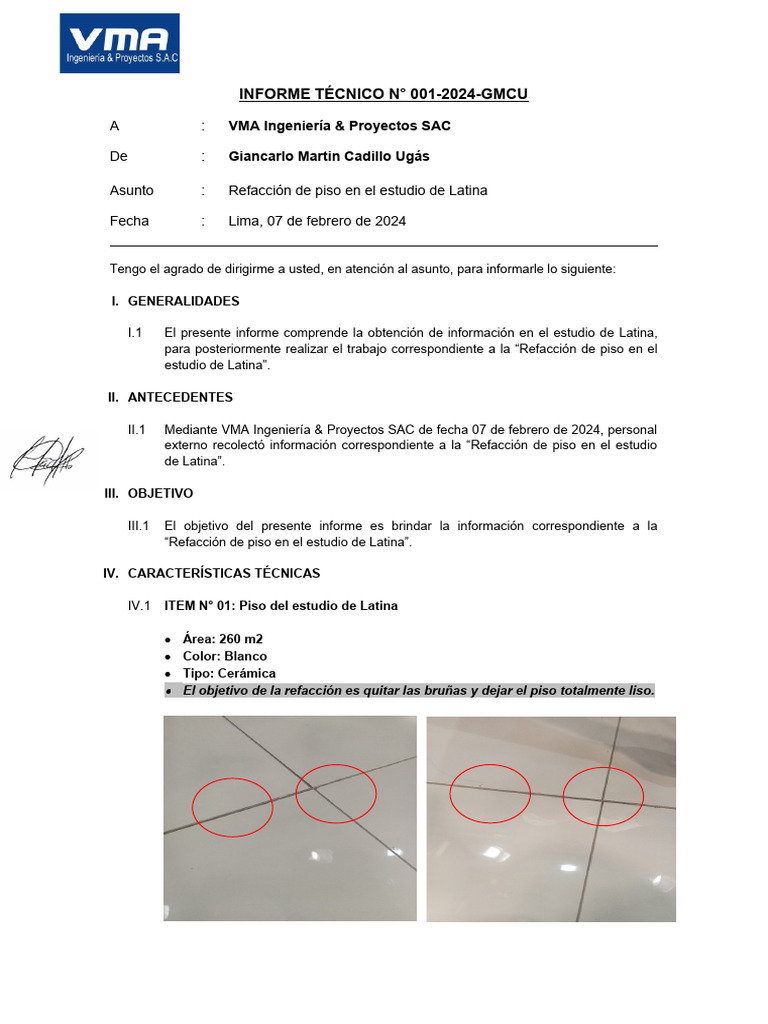 Informe Técnico #001-2024-Gmcu | PDF