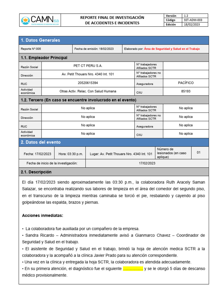 Informe Final Inv. Acc. Ruth Saman | PDF
