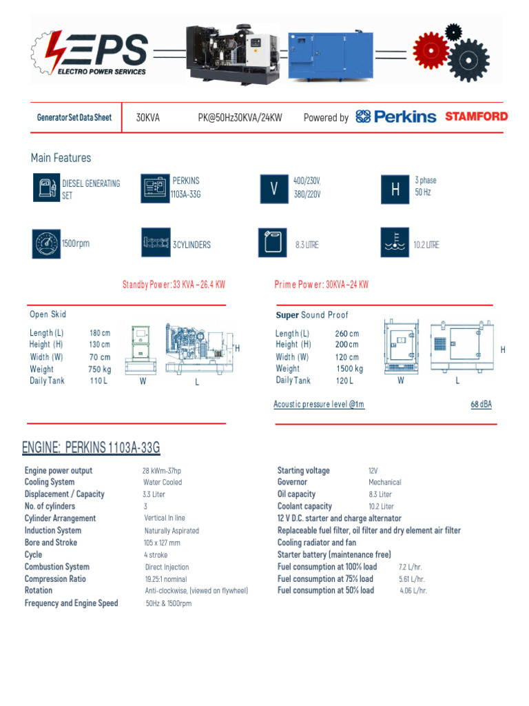 EPS Data Sheet-30KVA-PKTAL | PDF | Diesel Engine | Energy Technology