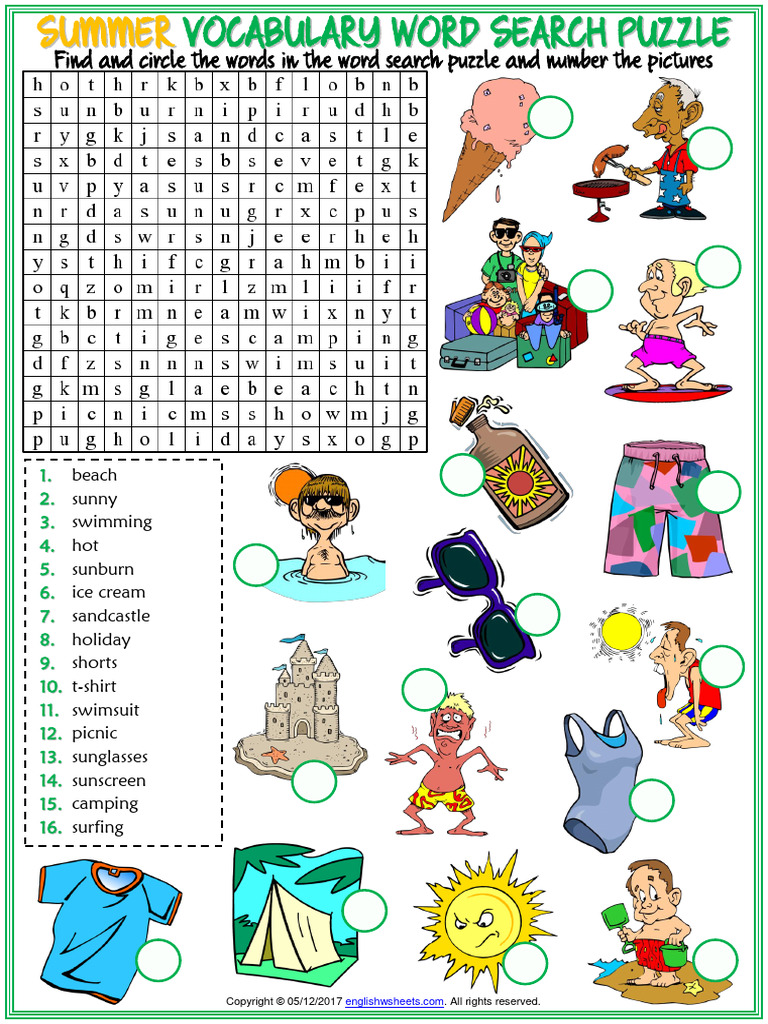 Summer Worksheet Vocabulary | PDF