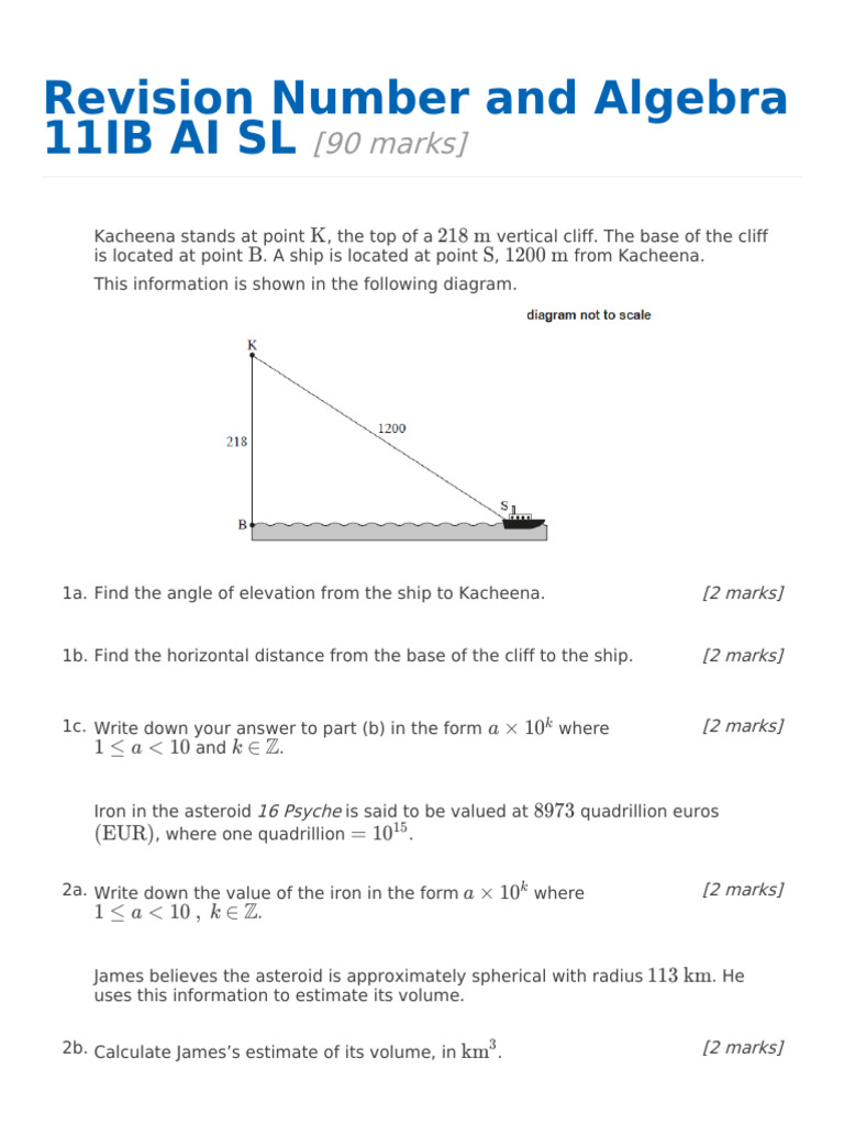 Revision Number and Algebra 11IB AI SL Ib | PDF | Algebraic Structures ...