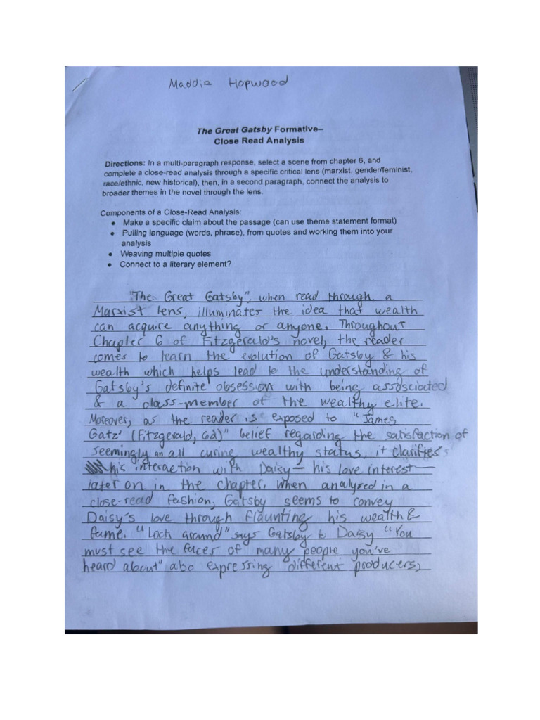 Gatsby in Class Asignment | PDF