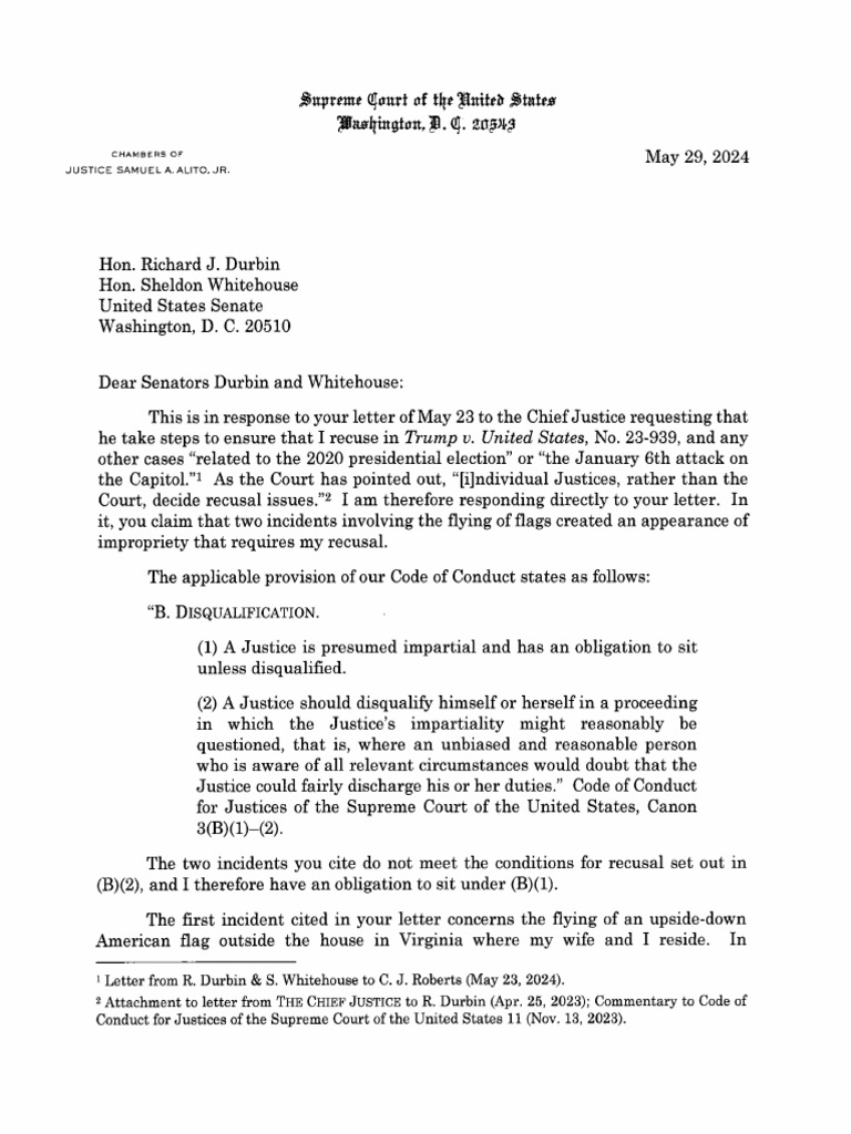 Alito Letter To Senate | Download Free PDF | Judicial Disqualification ...