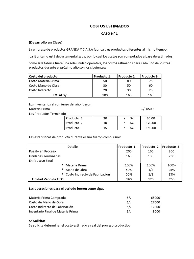 3 - 1 - Caso Practico COSTOS ESTIMADOS | PDF