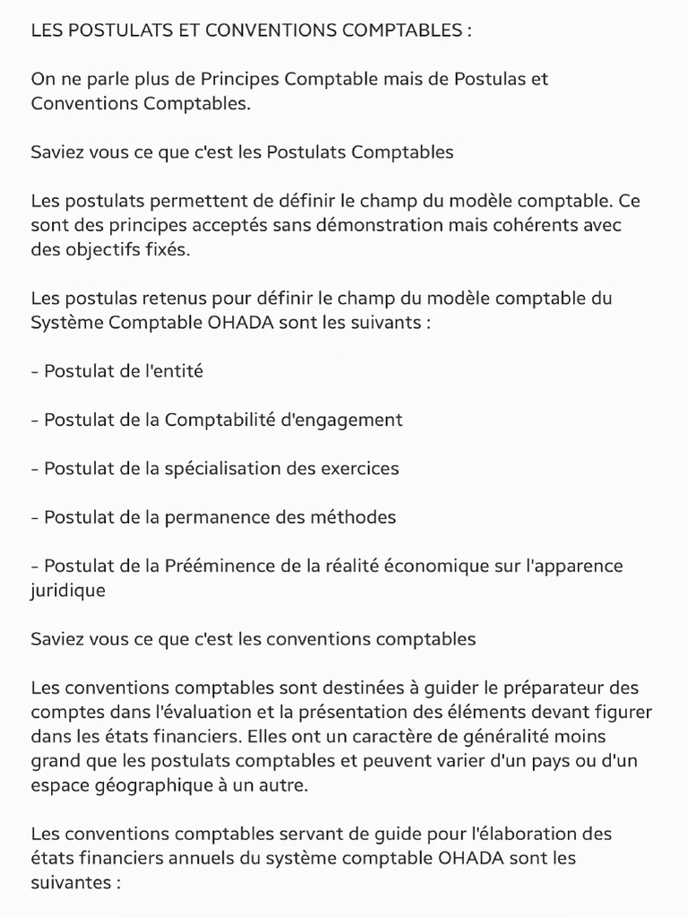 Les Conventions Et Postulats Comptables | PDF