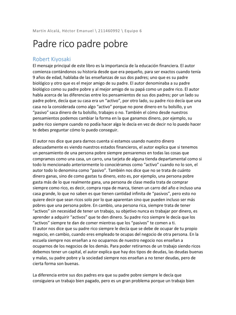 Padre Rico PAdre Pobre | PDF | Dinero | Economias
