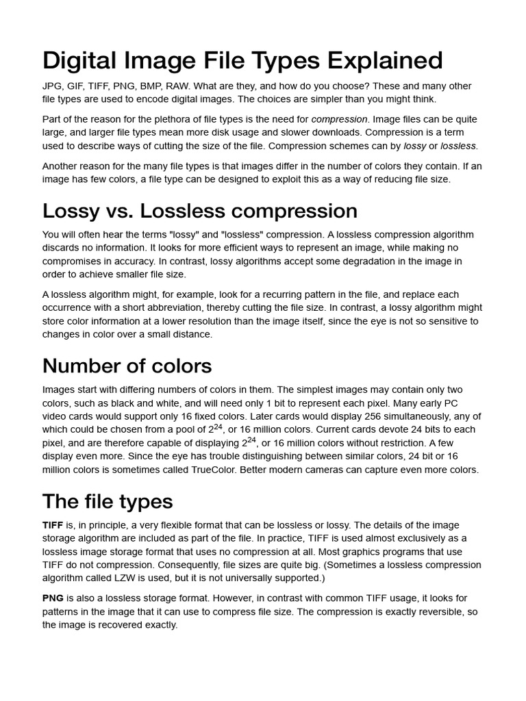 Digital Image File Types | PDF | Data Compression | Raw Image Format