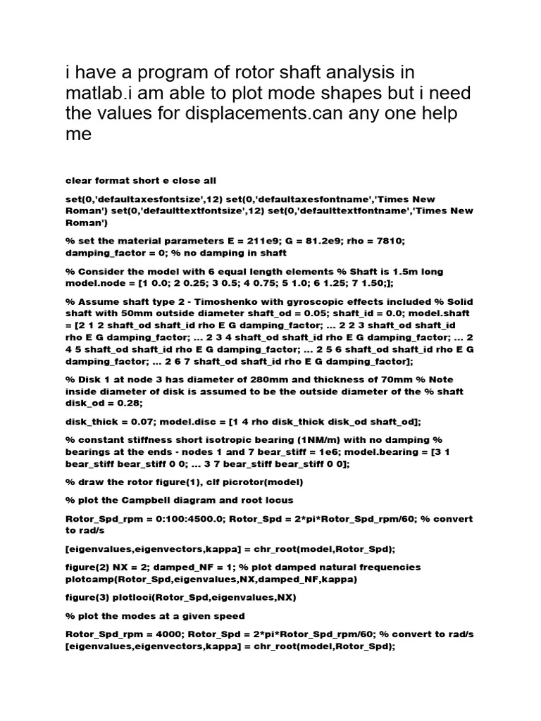 I Have A Program of Rotor Shaft Analysis in Matlab | PDF | Eigenvalues And Eigenvectors ...