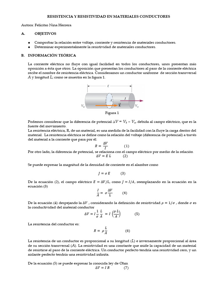 LE-006 Resistencia y Resisitividad de Varios Conductores | PDF | Resistencia Eléctrica y ...
