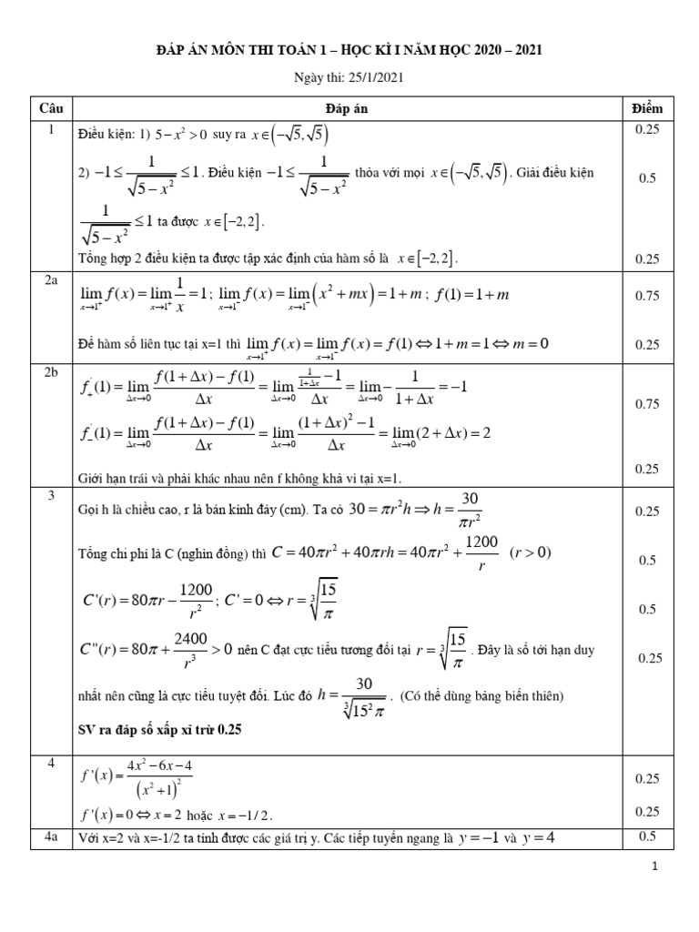 Dap An Toan 1 - HK1!20!21 | PDF