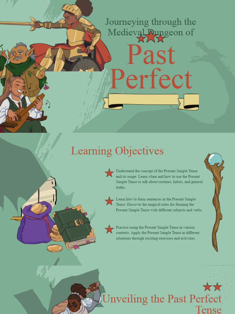 Past Perfect Tense Education Presentation in Red and Green Illustrative ...