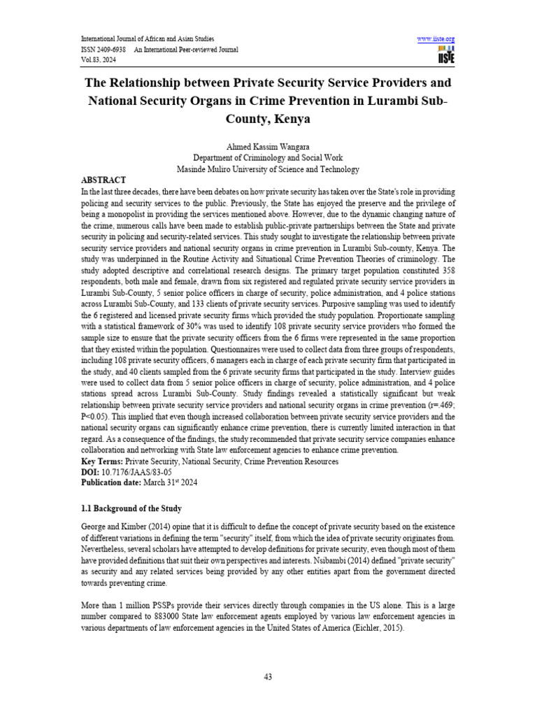 The Relationship Between Private Security Service Providers and National Security Organs in ...