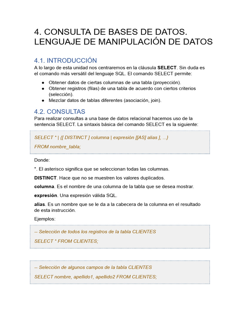 Tema 4 | Descargar gratis PDF | SQL | Datos de computadora