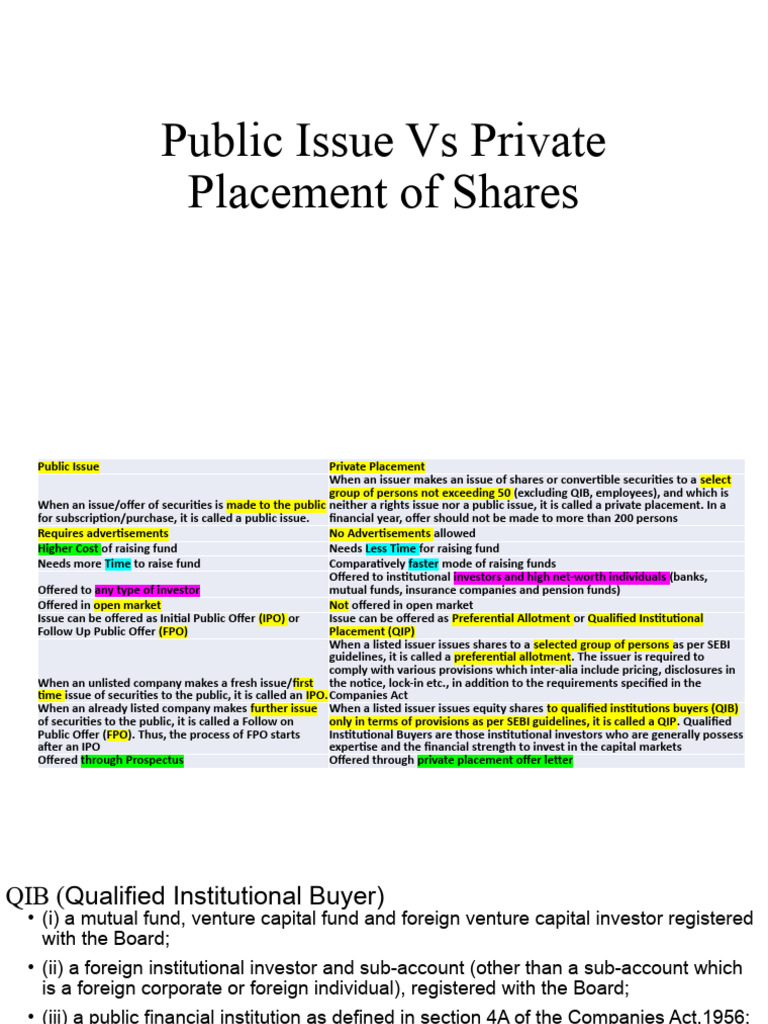 Public Issue Vs Private Placement of Shares | PDF | Investing | Private ...