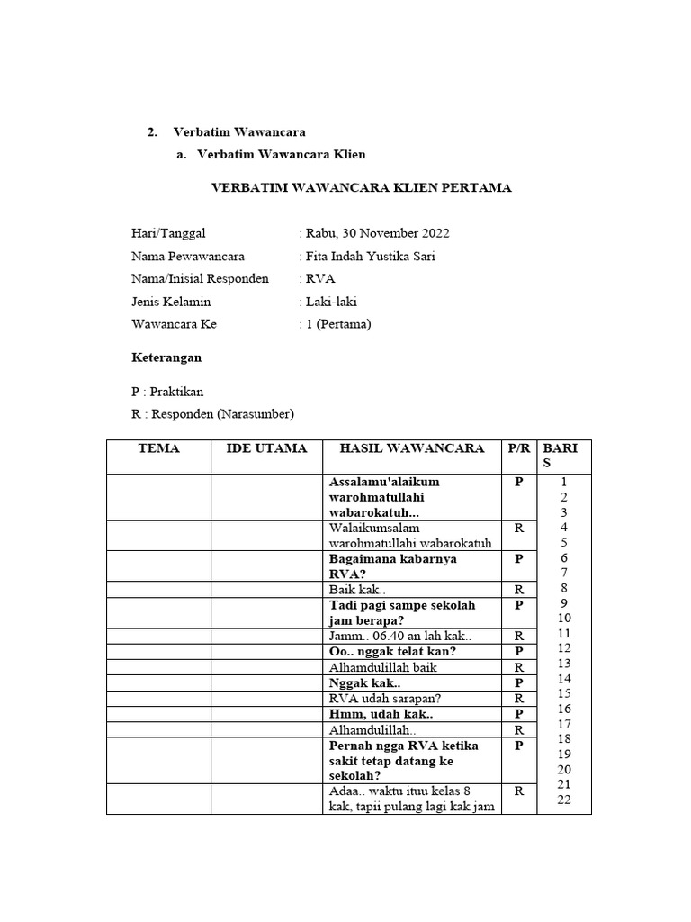 Contoh Verbatim Wawancara Psikologi | PDF