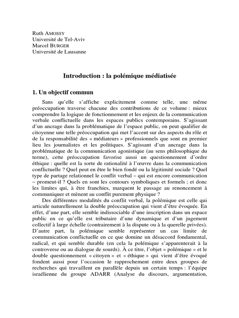 Amossy. La Polémique Médiatisée | PDF | Discours (linguistique) | Média ...