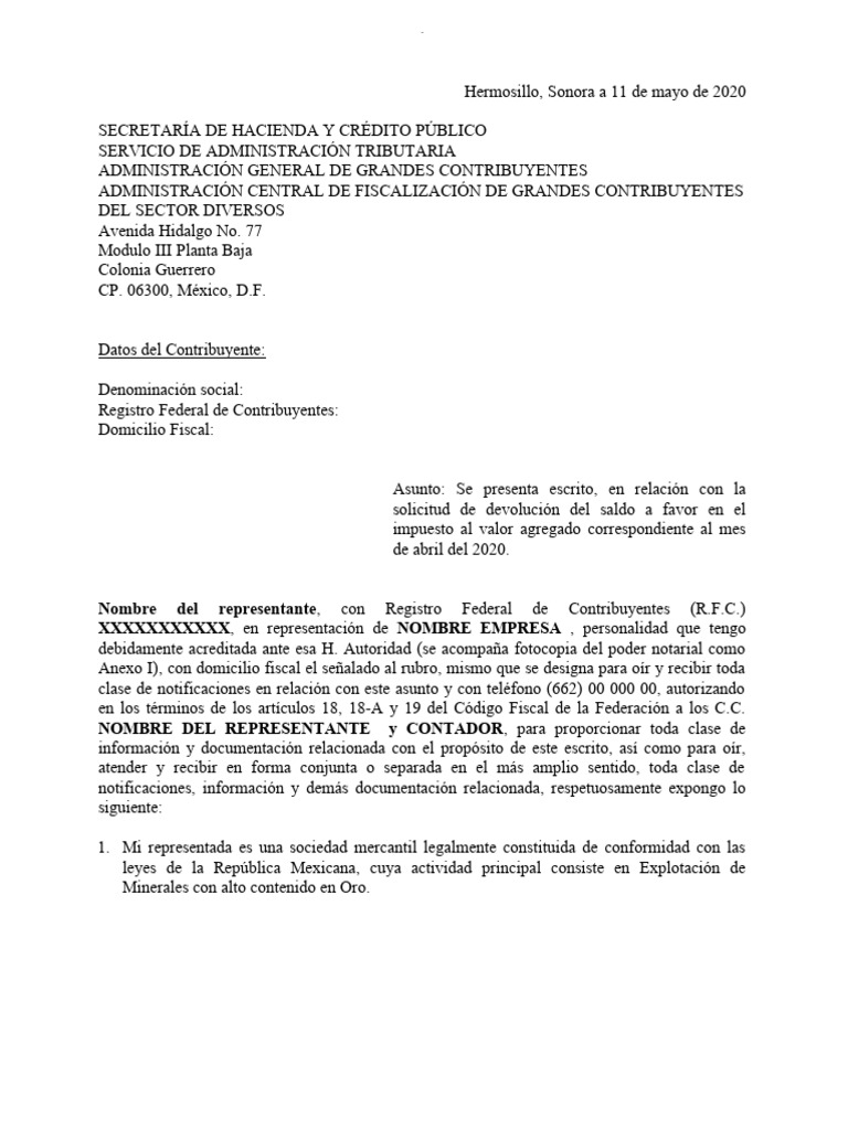 Ejemplo Escrito Libre para Devolucio IVA | PDF | Impuestos | Impuesto al valor agregado