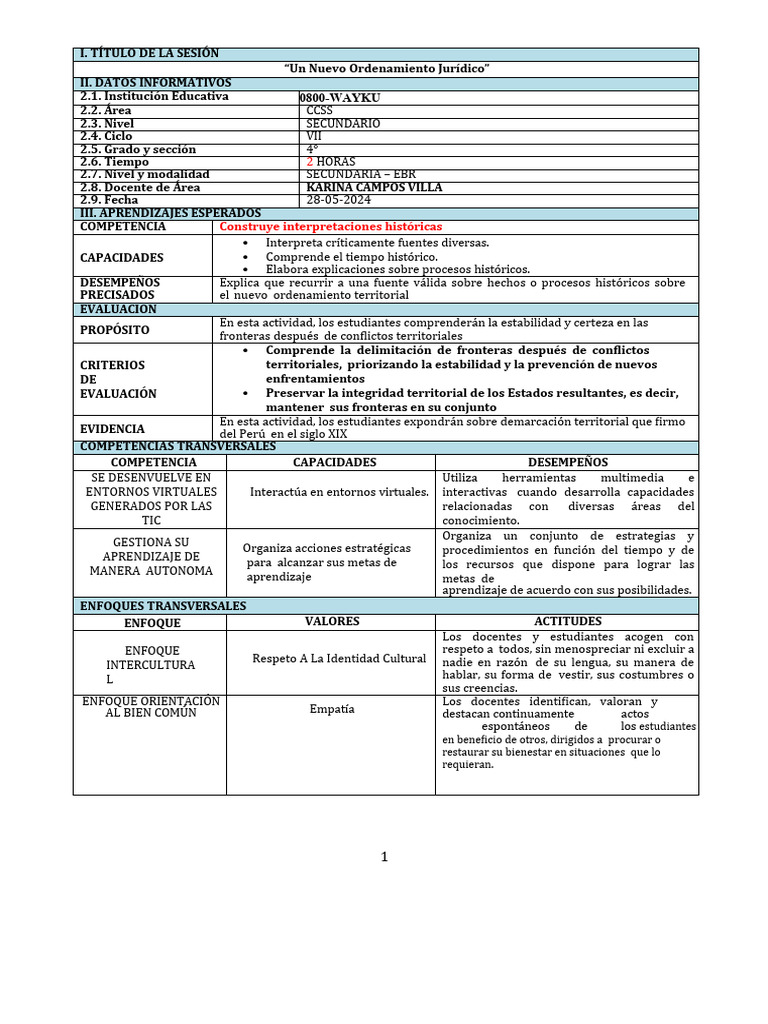 3º Sesiones Sem 1 Uni 2 - CCSS 2024 | PDF | Evaluación | Aprendizaje