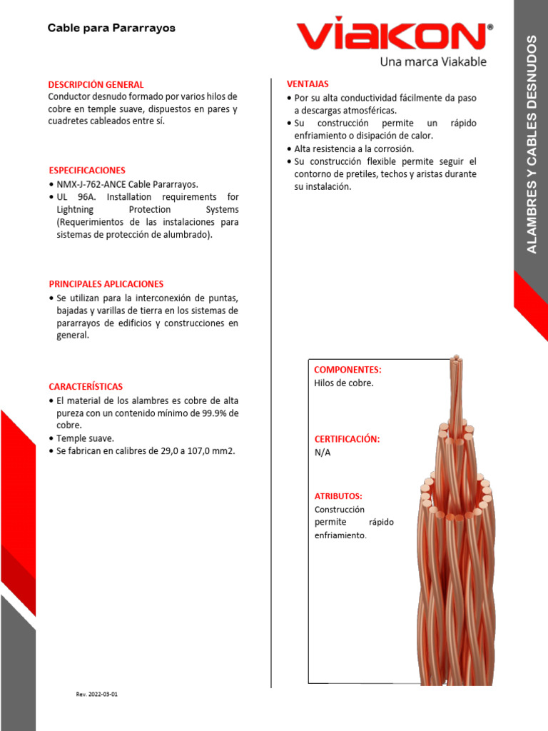 CAT Desn Cable de Pararrayos 2022 03 01 | PDF | Cobre | Electricidad