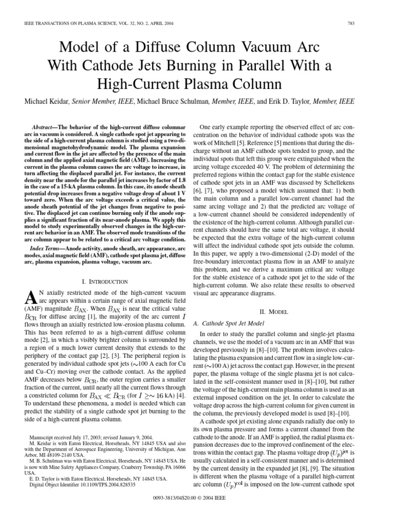 Model of A Diffuse Column Vacuum Arc With Cathode Jets Burning in ...