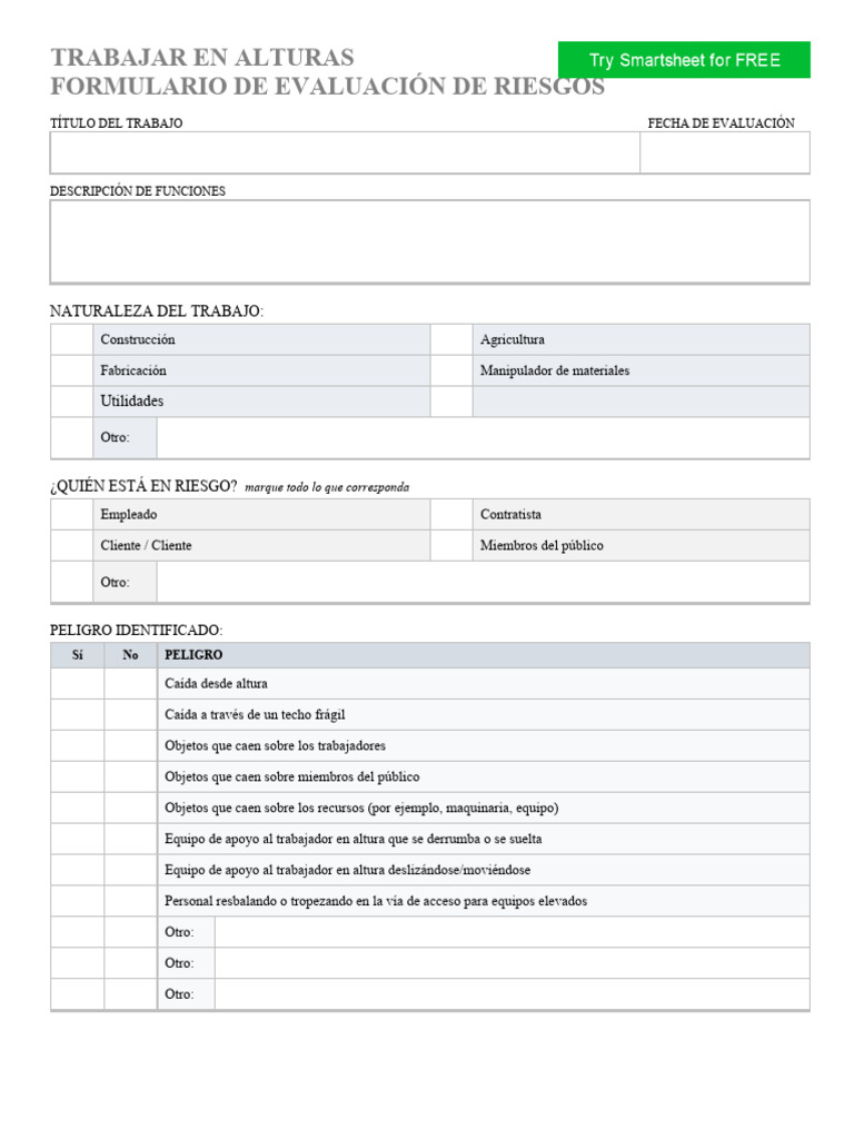 IC Working at Heights Risk Assessment Form 27335 - WORD - ES | PDF