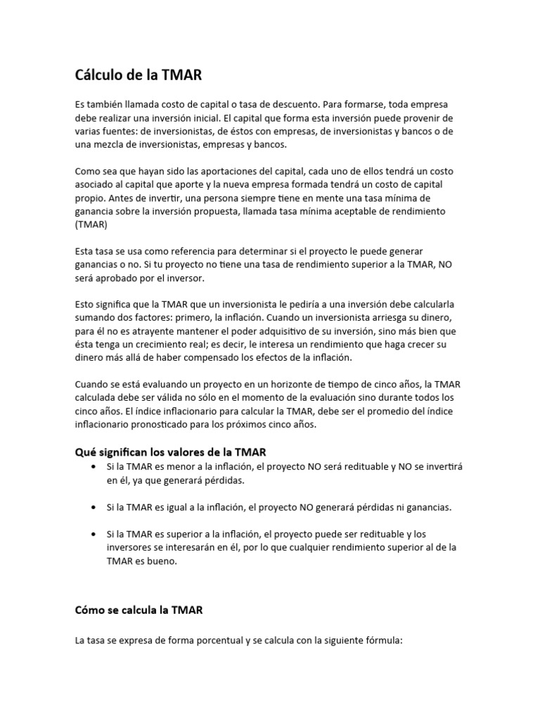 Cálculo de La TMAR | PDF | Inflación | Precios