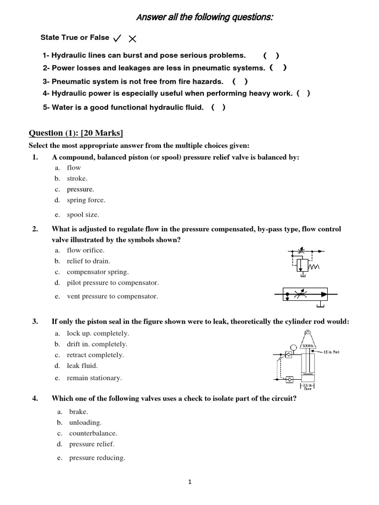 Midterm Exam Hydraulic 2024 | PDF | Valve | Switch