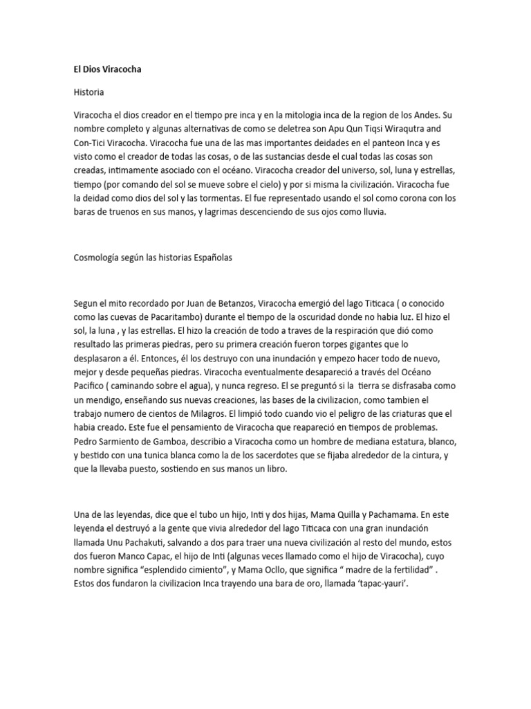 Viracocha: Dios Creador Inca | PDF | Imperio Inca