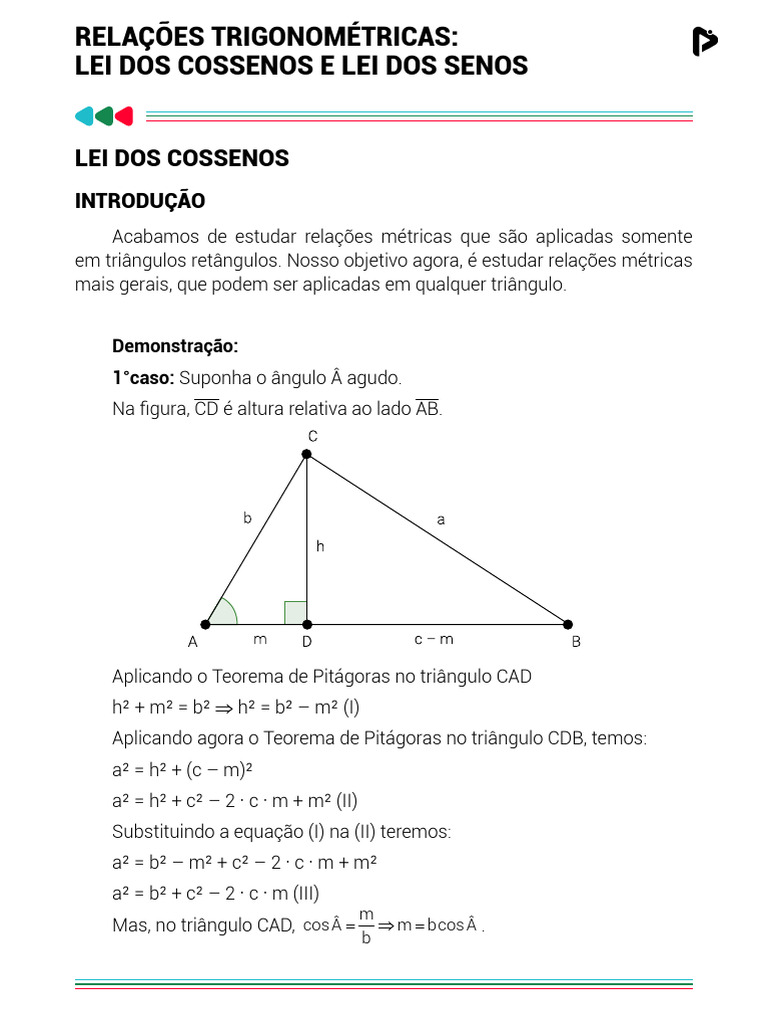 Trigonometria - Lei Dos Senos e Lei Dos Cossenos | PDF | Triângulo ...