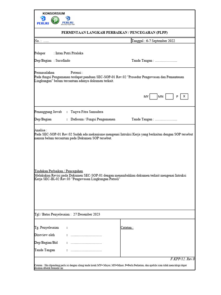 PLPP Dan Berita Acara-REV - SOP - 01 | PDF